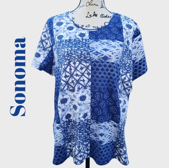Sonoma | Tops | Sonoma Blue Patchwork Design Top | Poshmark